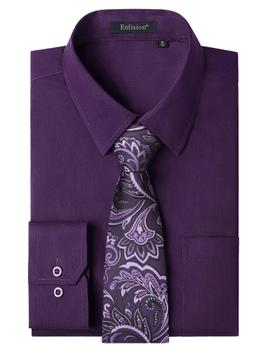 Camisa social masculina Enlision, roxa, manga comprida e conjunto de ...