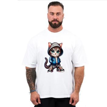 Camiseta Oversized Masculina Básica Estampada Gato Estiloso Descolada ...