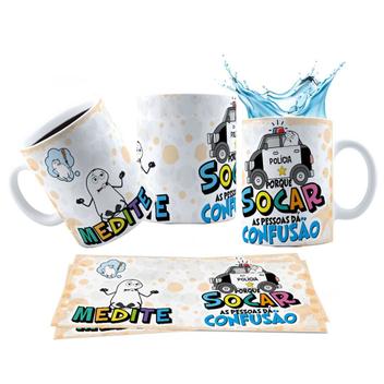 Caneca 325ml Meme Medite porque socar as pessoas dá confusão - LARANJA ...
