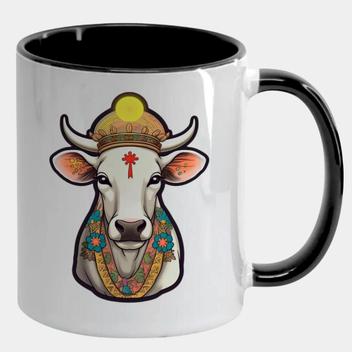 Caneca Branca Interna Preta de Porcelana 325ml VACA SAGRADA INDIA ...