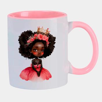 Caneca Branca Interna Rosa de Porcelana 325ml PRINCESA NEGRA FOFA ROSA ...