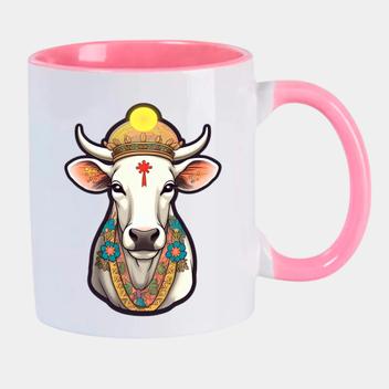 Caneca Branca Interna Rosa de Porcelana 325ml VACA SAGRADA INDIA ...