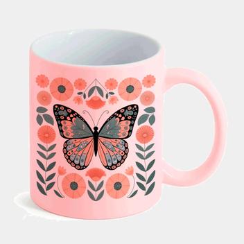 Caneca Candy Rosa de Porcelana 325ML BORBOLETA ROSA FLORES 1 - Criatics ...