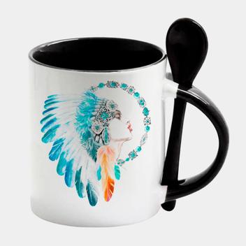 Caneca com Interior e Colher Preta Porcelana 325ML INDIA PENACHO AZUL ...