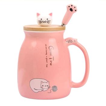 Caneca De Cerâmica De Gato Fofo De 16 Onças Com Tampa E Colher Kawaii ...