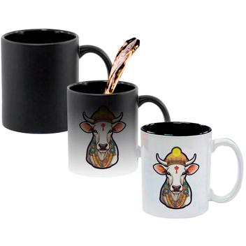 Caneca Mágica Fosca Interna Preta Muda de Cor 325ml VACA SAGRADA INDIA ...