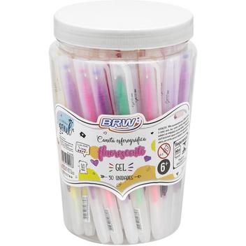 Caneta GEL Fluorescente 1.0MM 5 Cores Display com 50 - BRW - Caneta - Magazine Luiza