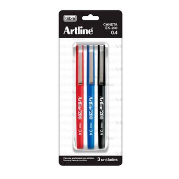 Caneta Hidrográfica Tilibra Artline C/3 Cores 0.4mm Fine Pen Ek-200 ...