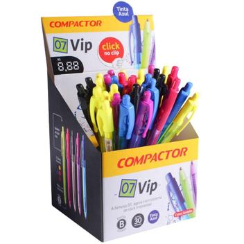 Caneta Retrátil 07 VIP Ponta Média Azul - Caixa com 30 Unidades ...