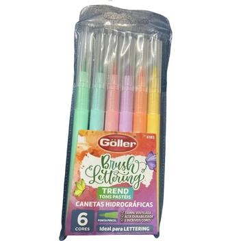 Canetas Brush Pen 6 Cores Lettering Tom Pastel Hidrográfica - Göller ...