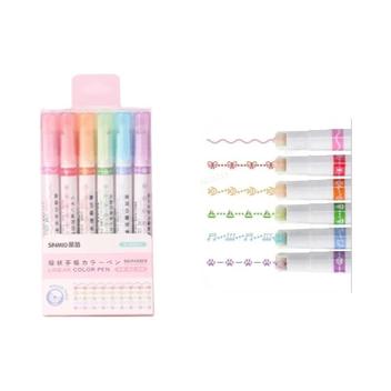 Canetas Marcadoras Kawaii Coreanas, 6 Peças, Formato De Linha, Ponta De ...