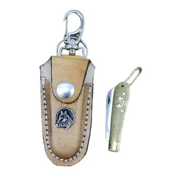 Canivete Chaveiro Dourado Lâmina Inox 420 com Bainha Couro Caramelo ...