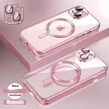 Capa de Silicone Rosa Transparente com MagSafe para iPhone 15/14/13/12/11 Pro Max - Capinha de ...