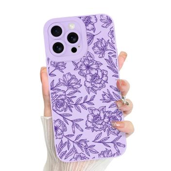 Capa de telefone MZELQ para iPhone 16 Pro Max Silicone Floral Roxa ...