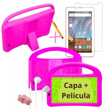 Capa infantil rosa p/ Tablet 7 polegadas + Película+ Caneta touch ...