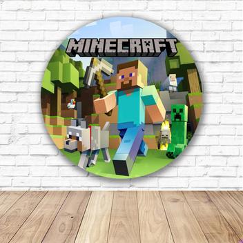 Capa para Painel Redondo Minecraft Tecido Sublimado Veste Fácil 1,50mx1,50m Festa Aniversário ...