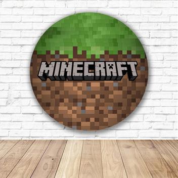 Capa para Painel Redondo Minecraft Tecido Sublimado Veste Fácil 1,50mx1,50m Festa Aniversário ...