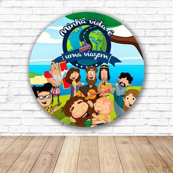 Capa para Painel Redondo Minha Vida É Uma Viagem Tecido Sublimado Veste Fácil 1,50mx1,50m Festa ...