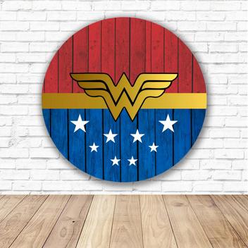Capa para Painel Redondo Mulher Maravilha Tecido Sublimado Veste Fácil 1,50mx1,50m Festa ...