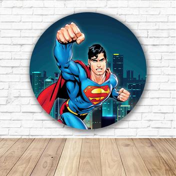 Capa para Painel Redondo Super Homem Tecido Sublimado Veste Fácil 1,50mx1,50m Festa Aniversário ...