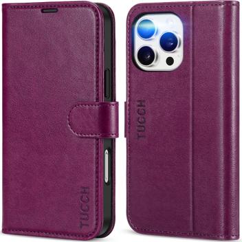 Capa Wallet TUCCH para iPhone 16 Pro Max RFID roxa ameixa - Capinha de ...