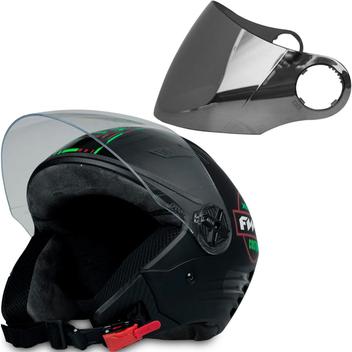 Capacete Aberto Tam 58 Preto Fosco Verde + Viseira Cromada - FW3 ...