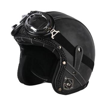 Capacete de Motocicleta Retrô 3/4 - Couro PU - Estilo Chopper Vintage ...