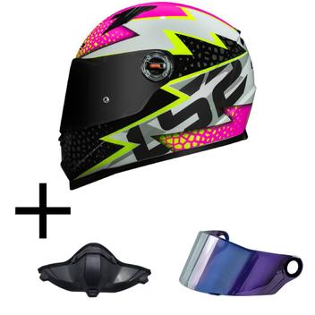 Capacete LS2 FF358 Speedy Rosa Mais Viseira Camaleão E Narigueira Alta ...