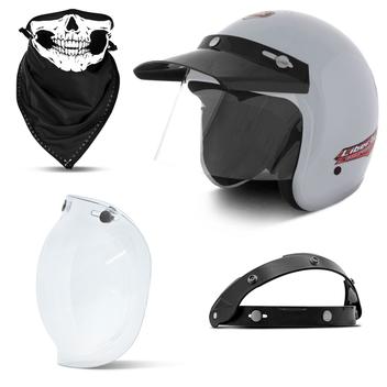 Capacete Moto Aberto Compact + Viseira Bubble Cristal + Bandana e Flip ...