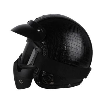Capacete Retro Vintage de Couro para Motocicleta - Estilo Clássico ...