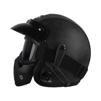 Capacete Retro Vintage de Couro para Motocicleta - Estilo Clássico ...