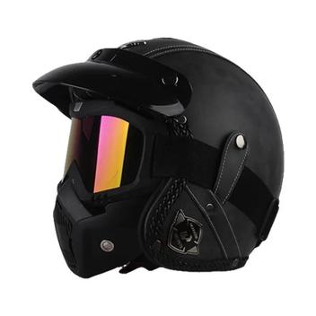 Capacete Retro Vintage de Couro para Motocicleta - Estilo Clássico ...