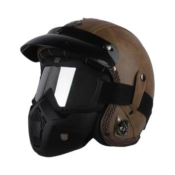 Capacete Retro Vintage de Couro para Motocicleta - Estilo Clássico ...