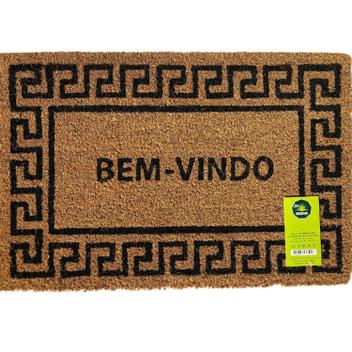 Capachoacho de Fibra Coco Pvc Pintado Welcome Grego Preto 40cm X 60cm ...