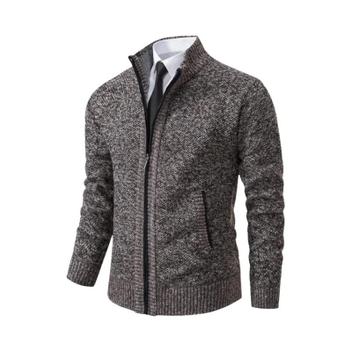 Cardigã Masculino De Fleece Quente Com Zíper, Cor Sólida, Gola Alta ...