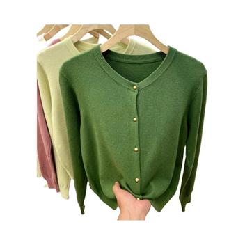 Cardigan Feminino de Malha - Manga Comprida, O-Pescoço - Outono/Inverno ...