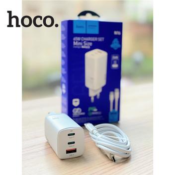 Carregador rápido Hoco. GaN 65W PD 2x USB-C + 1x USB-A C/ cabo USB-C/USB-C 1m, - Carregador de ...