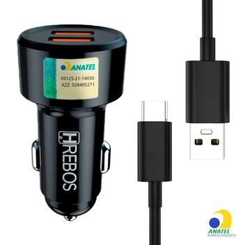 Carregador Veicular Turbo 2 USB + Cabo USB C Original Anatel - Hrebos ...