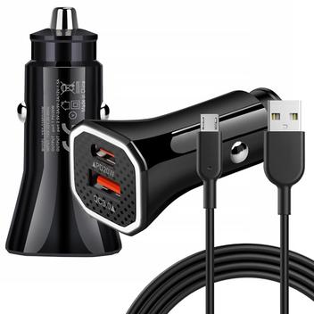 Carregador Veicular Turbo Carregamento Rápido USB + USB-C + Cabo ...