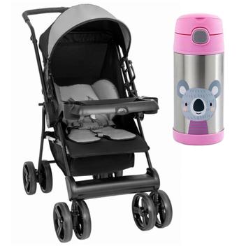 Carrinho De Bebê Solare Preto E Garrafa Térmica Rosa Coala ...