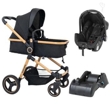 Carrinho Moises Ivy Preto e Dourado com Bebe Conforto Grid e Base ...