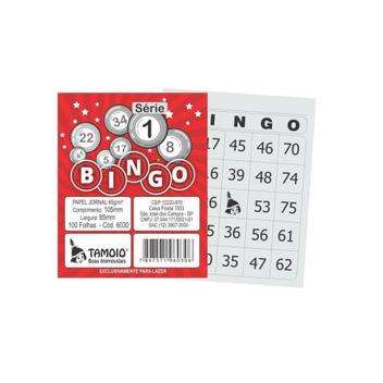 Cartela de Bingo 105x85mm 100 folhas Jornal 45g - Tamoio - Cartela de ...