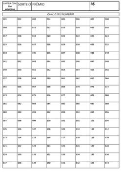 Cartela de rifa com 900 números - CartelasRifa - Rifa - Magazine Luiza