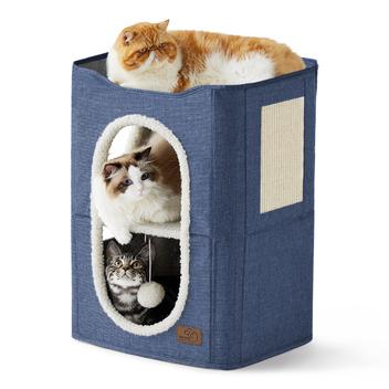 Cat House Bedsure de 2 níveis para gatos domésticos com raspadinha azul ...