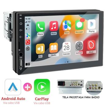 Central Multimídia Invertido C/ Android Auto e Carplay USB, Espelha, 7 Polegadas, Blutooth, FM ...