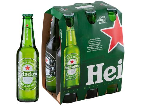 Cerveja Heineken Premium Puro Malte Lager - Pilsen 6 Garrafas Long Neck ...