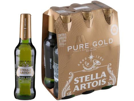 Cerveja Stella Artois Pure Gold sem Glúten Puro Malte 6 Unidades Garrafa Longneck 330ml ...