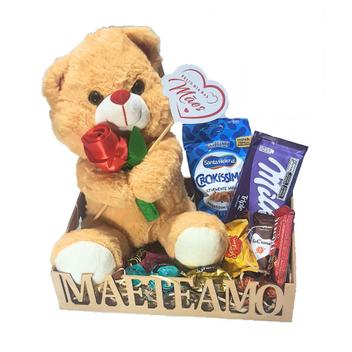 Cesta Presente Dia Das Mães Urso Com Flor, Milka, Bombons - Cesta de ...