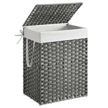 Cesto de roupa suja SONGMICS Synthetic Rattan 90L com tampa Dove Grey ...
