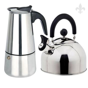 Chaleira Inox Com Apito E Cafeteira Italiana Long 6 Cafés - Art House ...